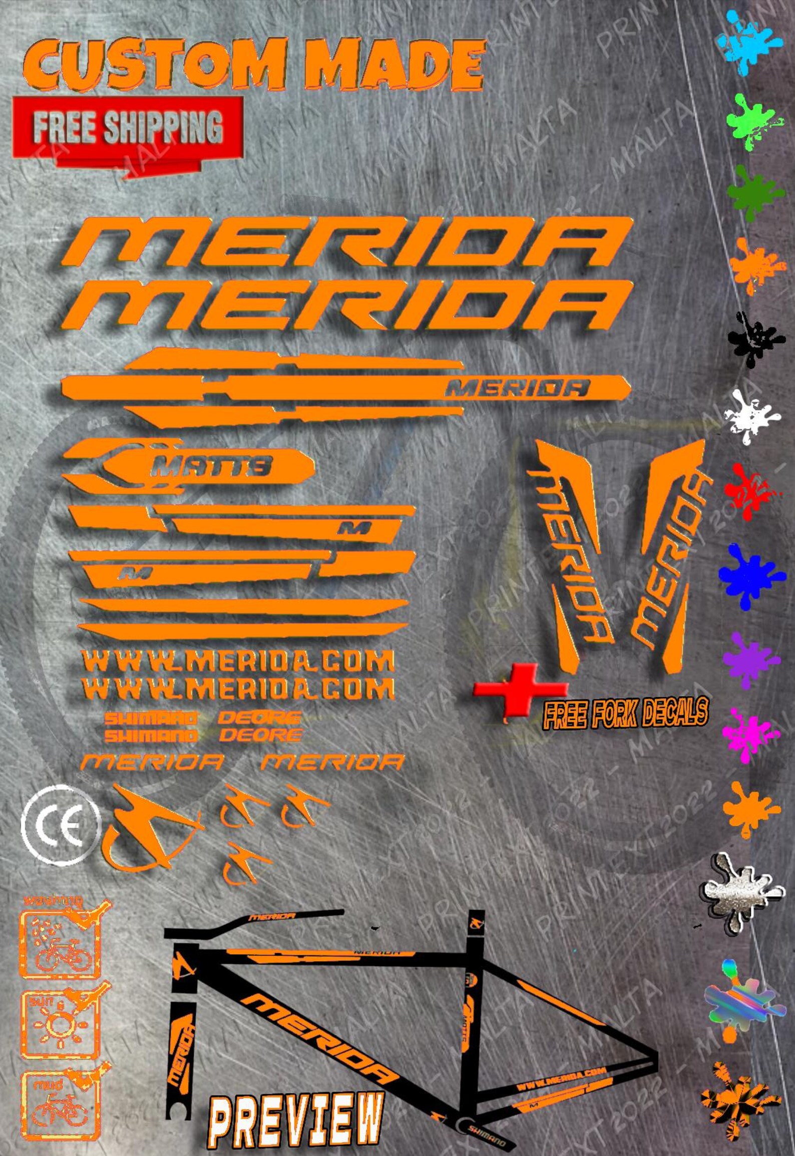 CUSTOM Merida Vinyl Stickers Sheet Bike Frame & Fork Cycle Cycling ...