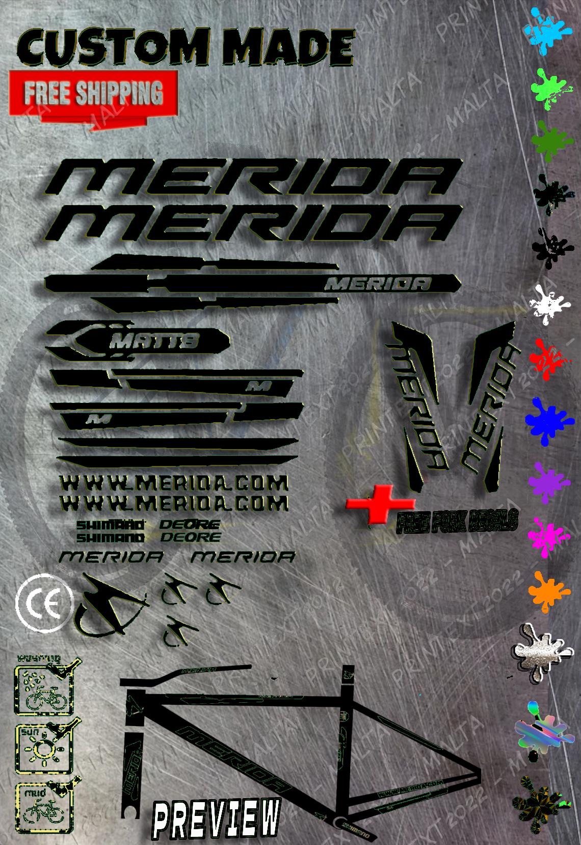 CUSTOM Merida Vinyl Stickers Sheet Bike Frame & Fork Cycle Cycling ...