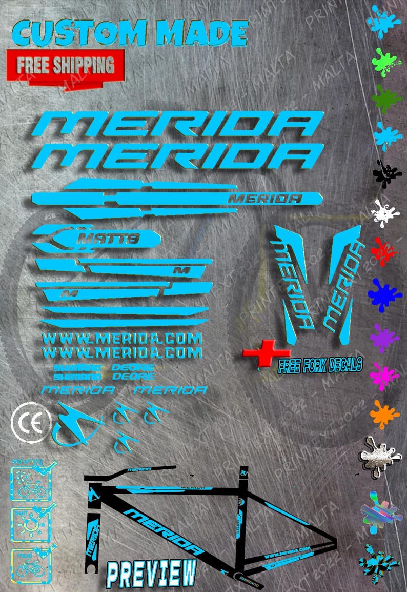 CUSTOM Merida Vinyl Stickers Sheet Bike Frame & Fork Cycle Cycling ...