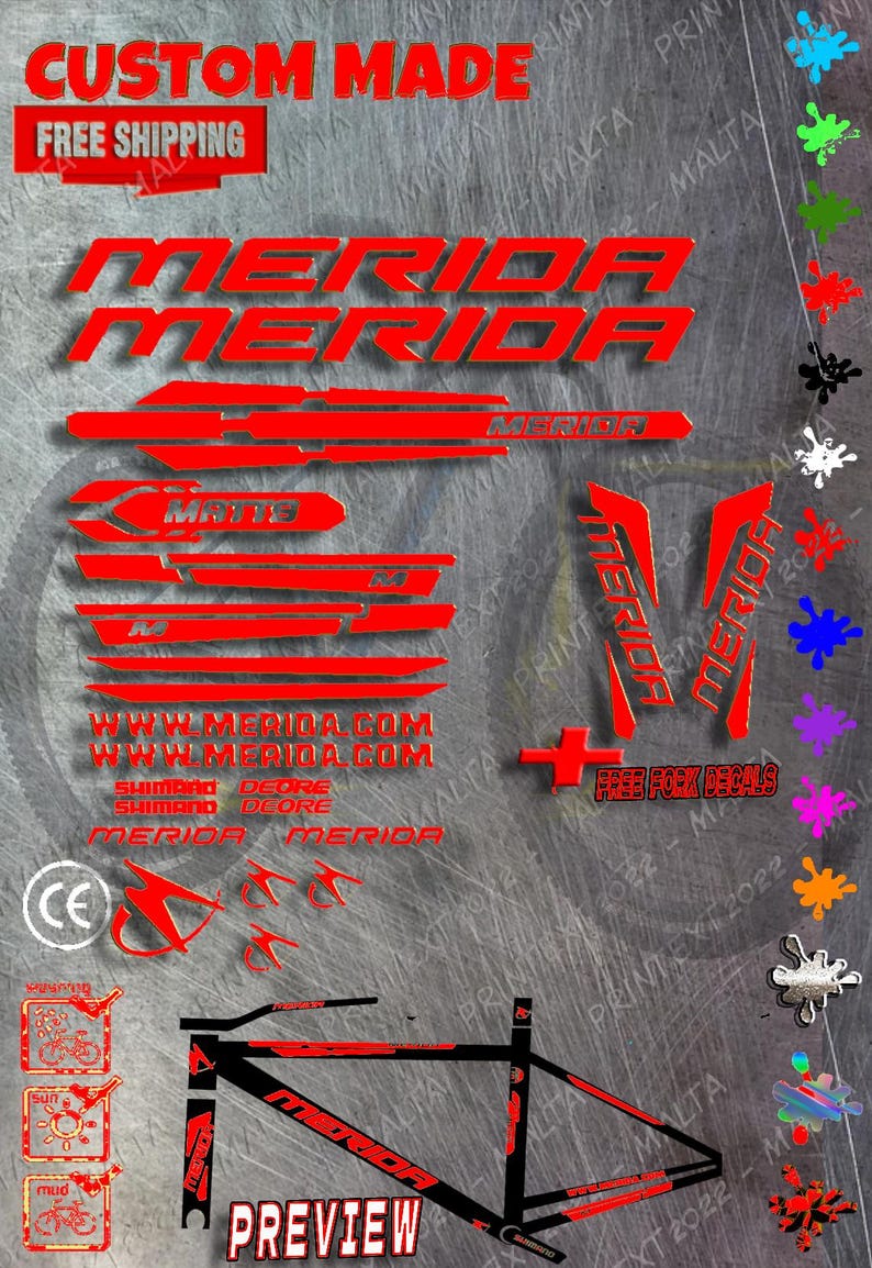 CUSTOM Merida Vinyl Stickers Sheet Bike Frame & Fork Cycle Cycling ...