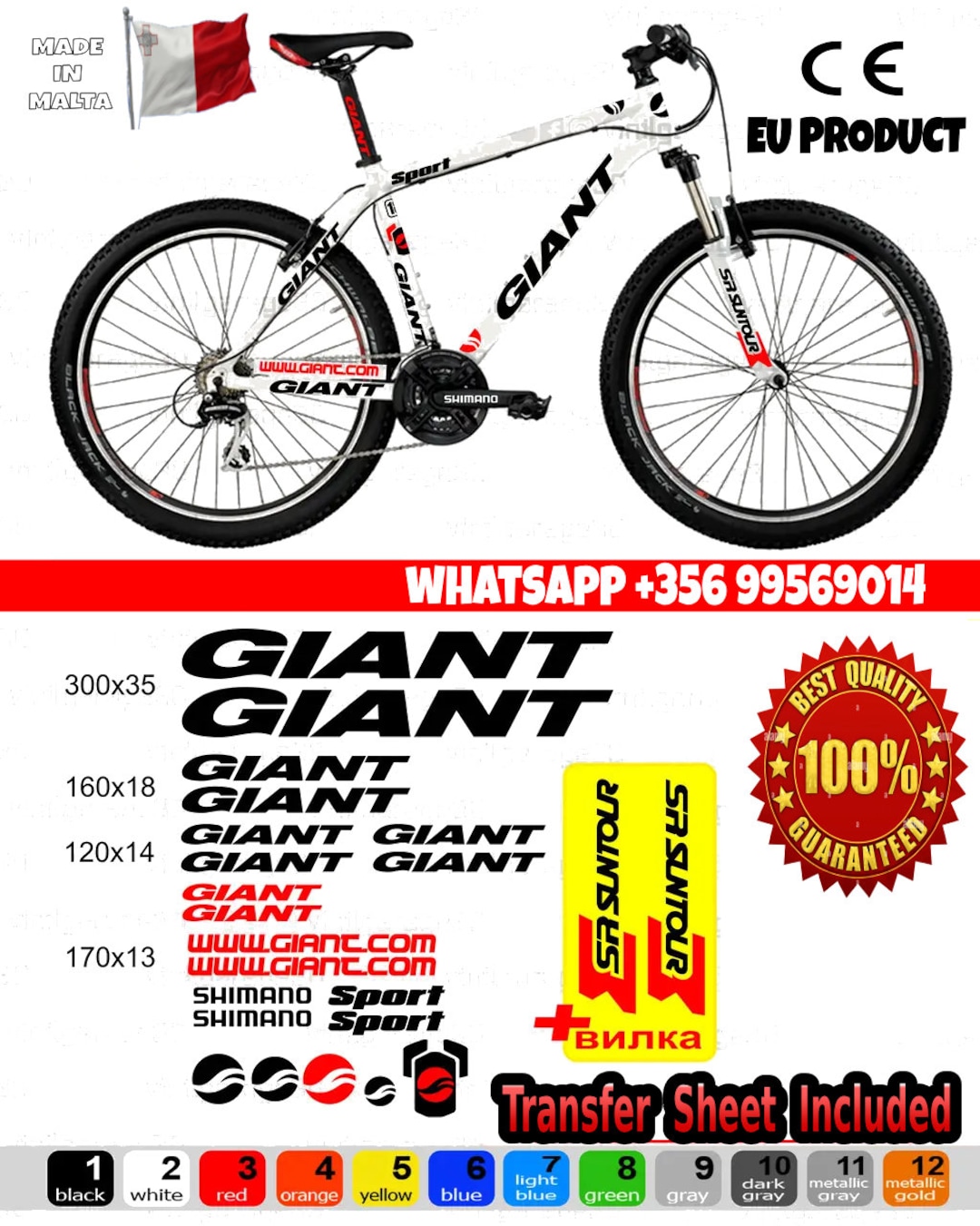 CUSTOM Giant Vinyl Stickers Sheet Bike Frame & Fork Cycle Cycling ...