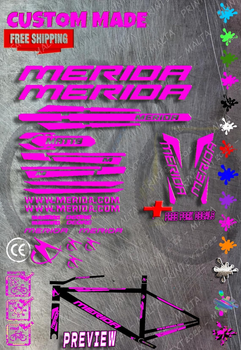 CUSTOM Merida Vinyl Stickers Sheet Bike Frame & Fork Cycle Cycling ...
