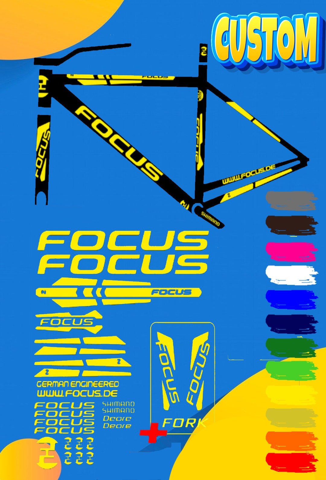 CUSTOM FOCUS Vinyl Decal Stickers Bike Frame Cycle Cycling Bicycle Mtb ...