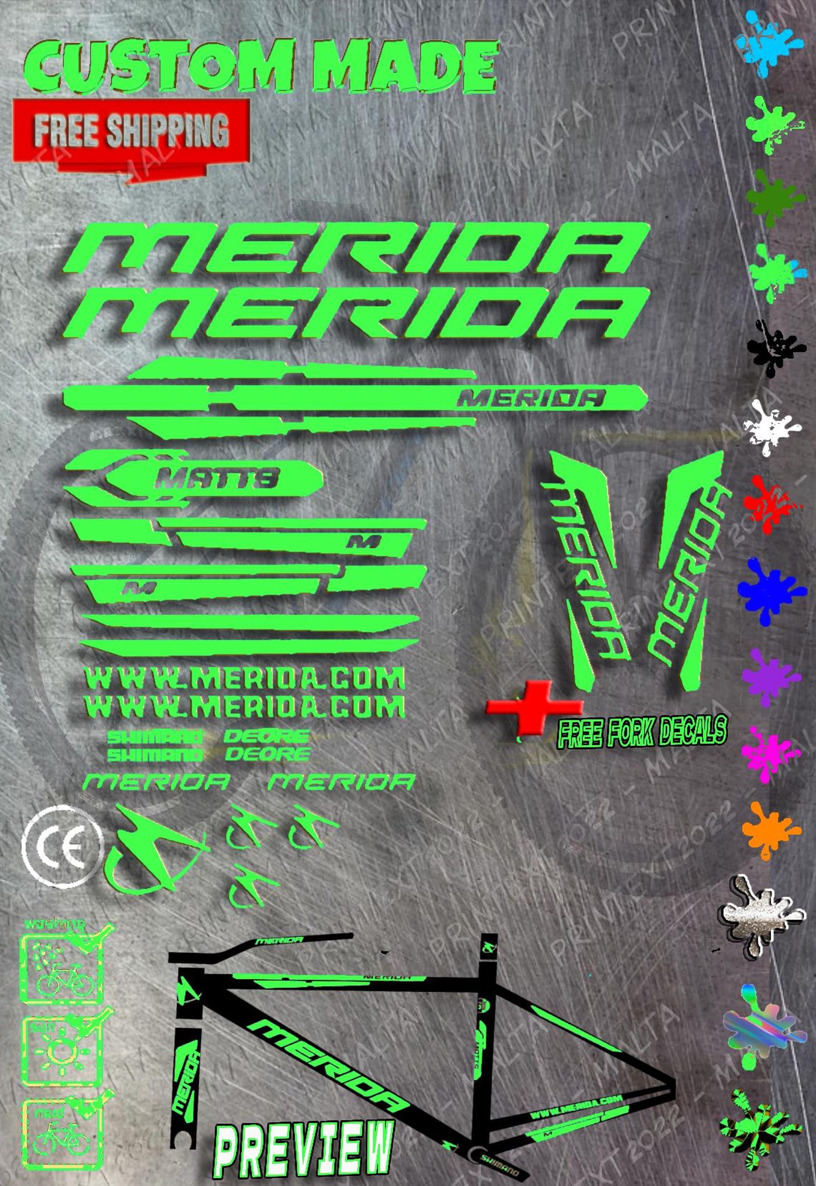 CUSTOM Merida Vinyl Stickers Sheet Bike Frame & Fork Cycle Cycling ...