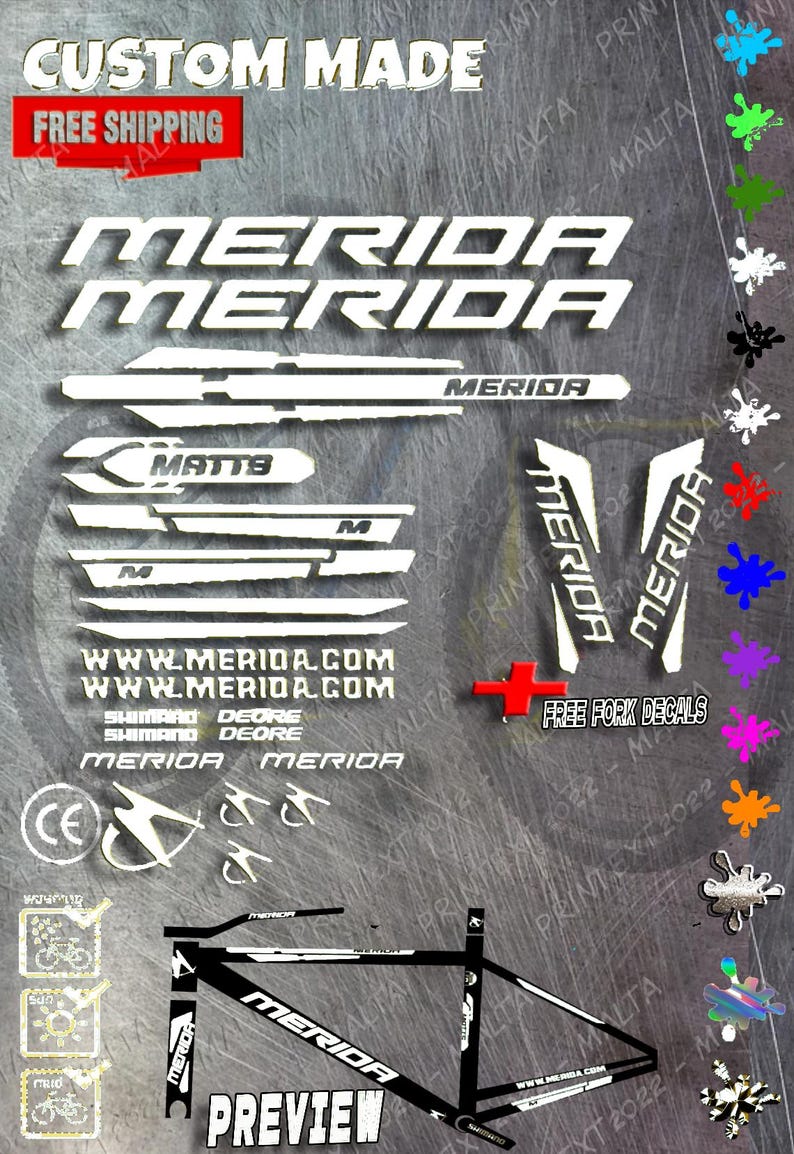 CUSTOM Merida Vinyl Stickers Sheet Bike Frame & Fork Cycle Cycling ...