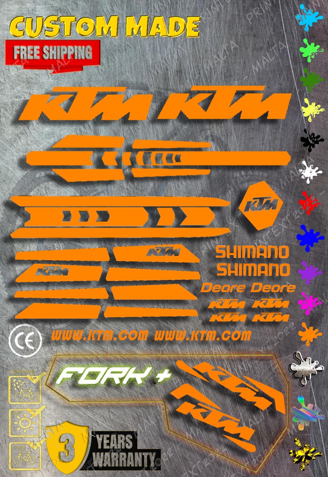 CUSTOM KTM Vinyl Stickers Sheet Bike Frame & Fork Cycle Cycling Bicycle ...