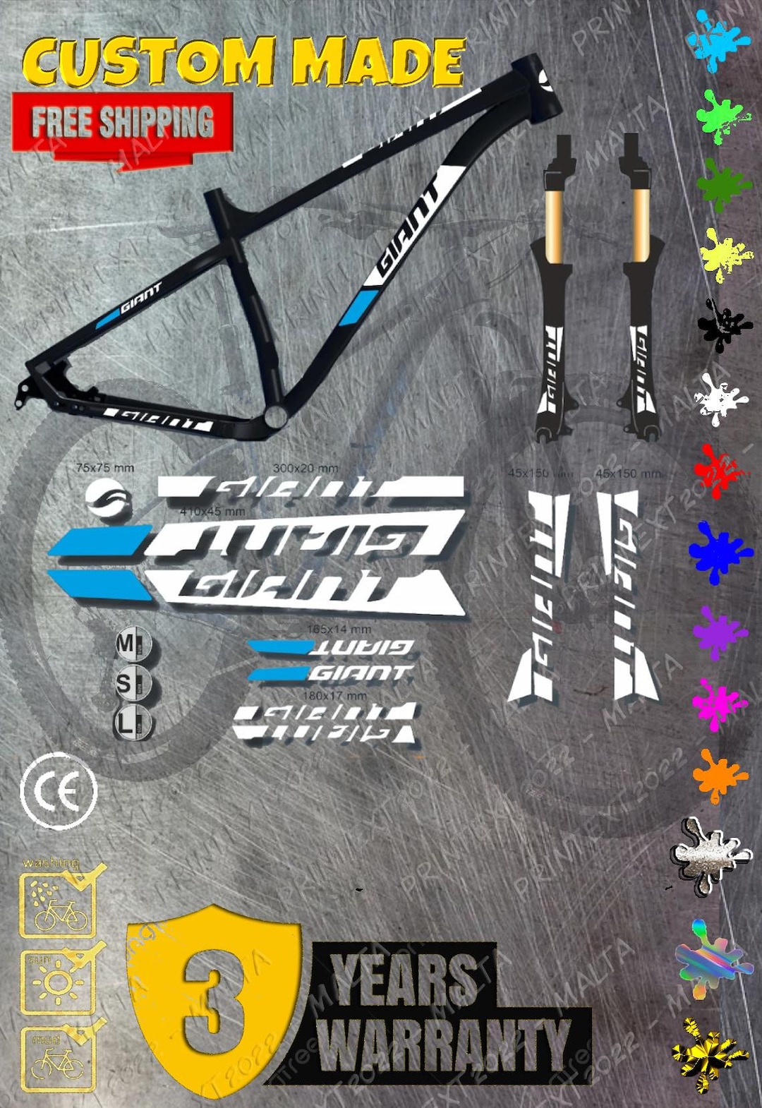 CUSTOM Giant Vinyl Stickers Sheet Bike Frame & Fork Cycle Cycling ...