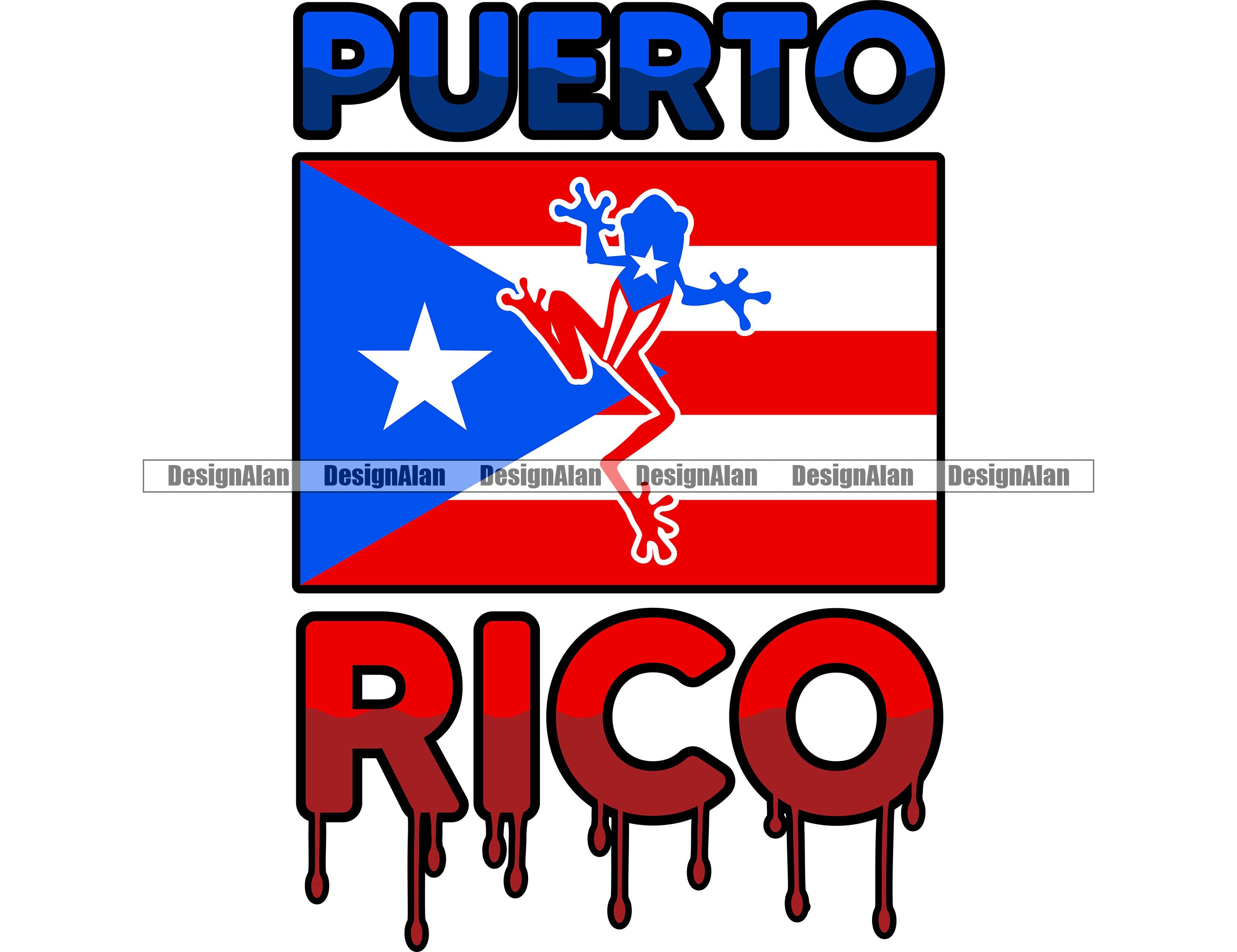 Puerto Rican Flag With Coqui Drawing