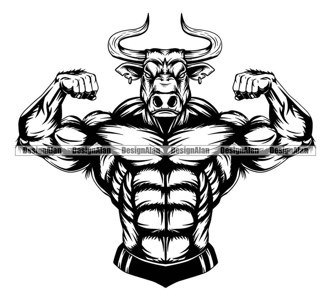 Bull Muscles Flex Bodybuilding Health Fitness School Mascot Sports ...