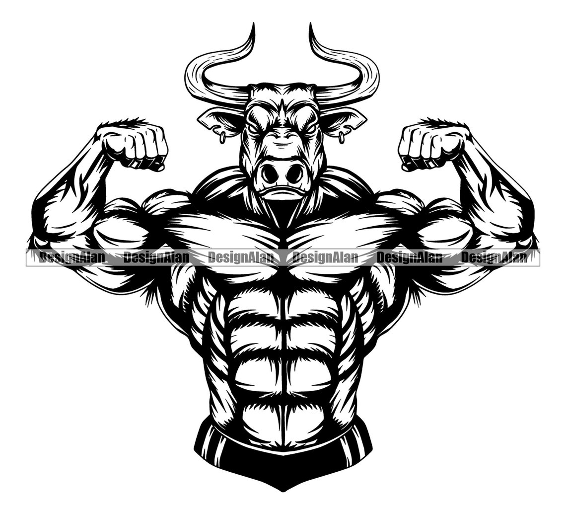 Bull Muscles Flex Bodybuilding Health Fitness School Mascot Sports ...
