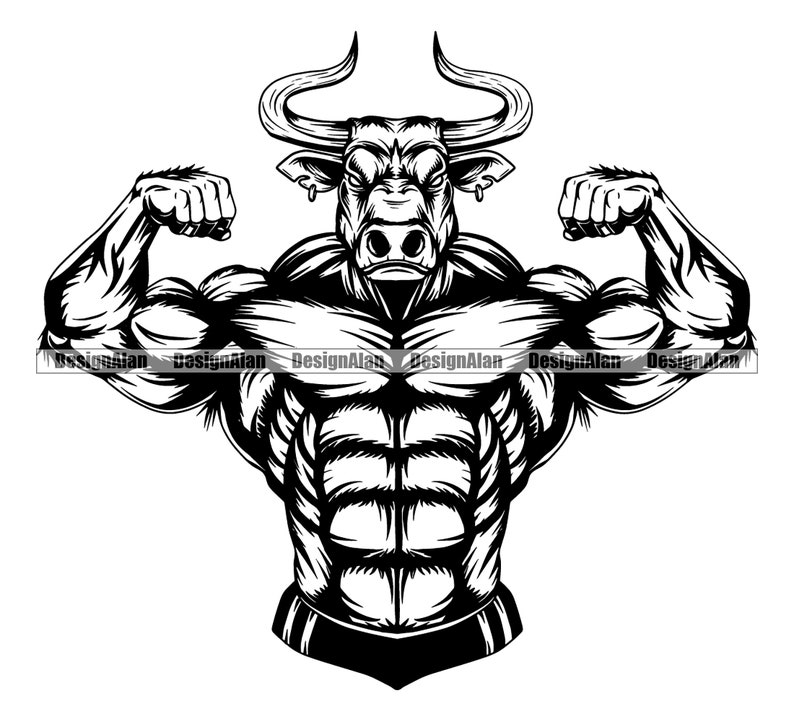 Bull Muscles Flex Bodybuilding Health Fitness School Mascot Sports ...