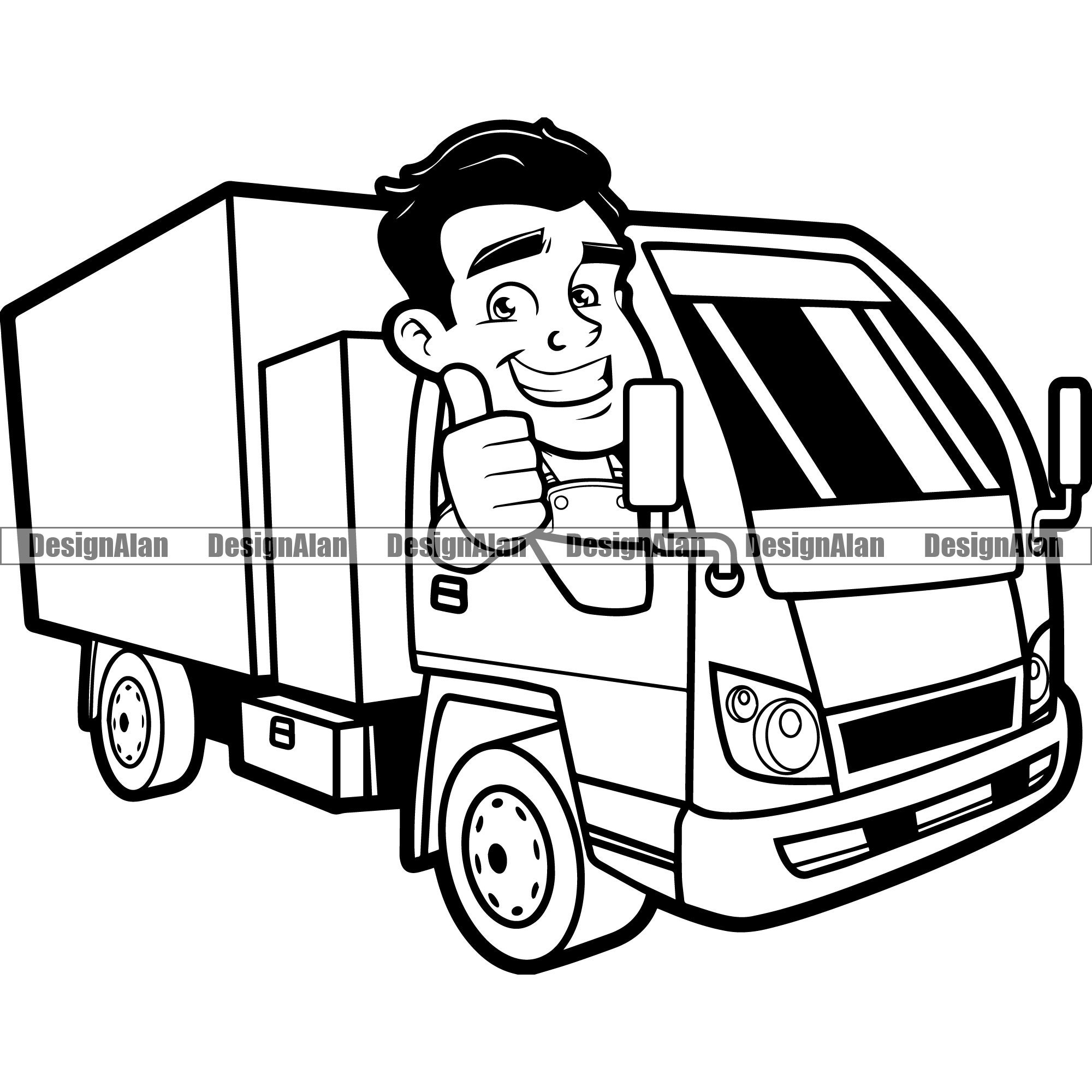 Delivery Box Truck Driver Cartoon Character Trucker Move - Etsy