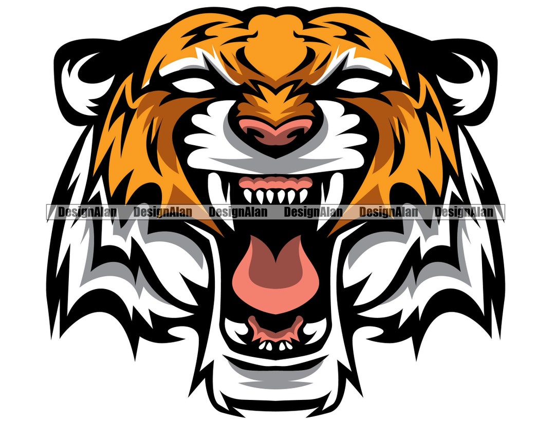 Tiger School Mascot Sport Team Cartoon Growling Angry Mean Big Cat Head ...