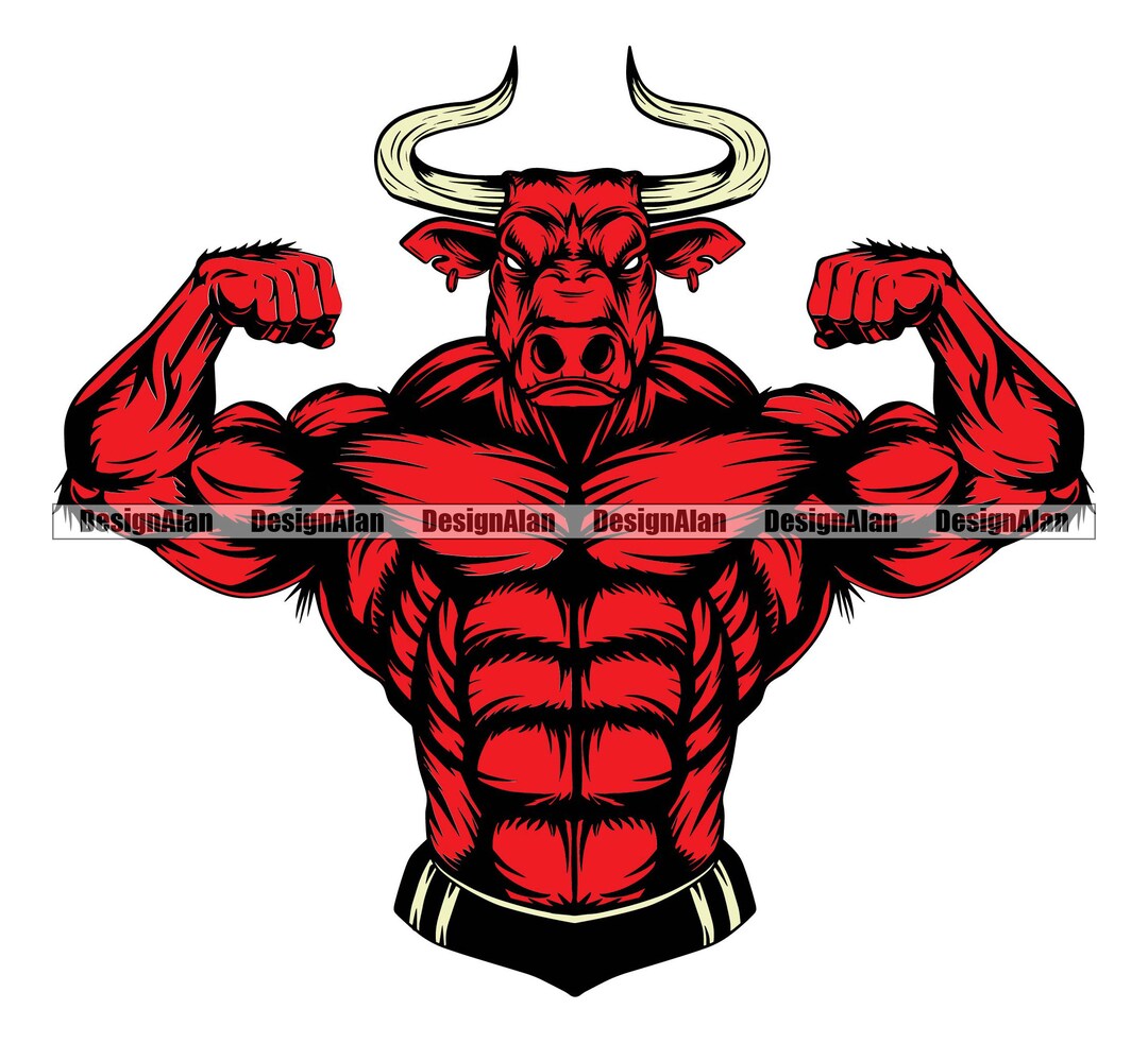 Bull Muscles Flex Bodybuilding Health Fitness School Mascot Sports ...