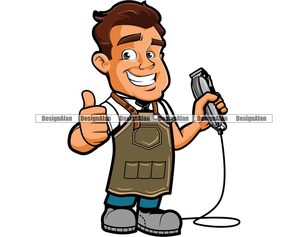 Barber Thumbs up Cartoon Character Business Man Uniform Clippers ...