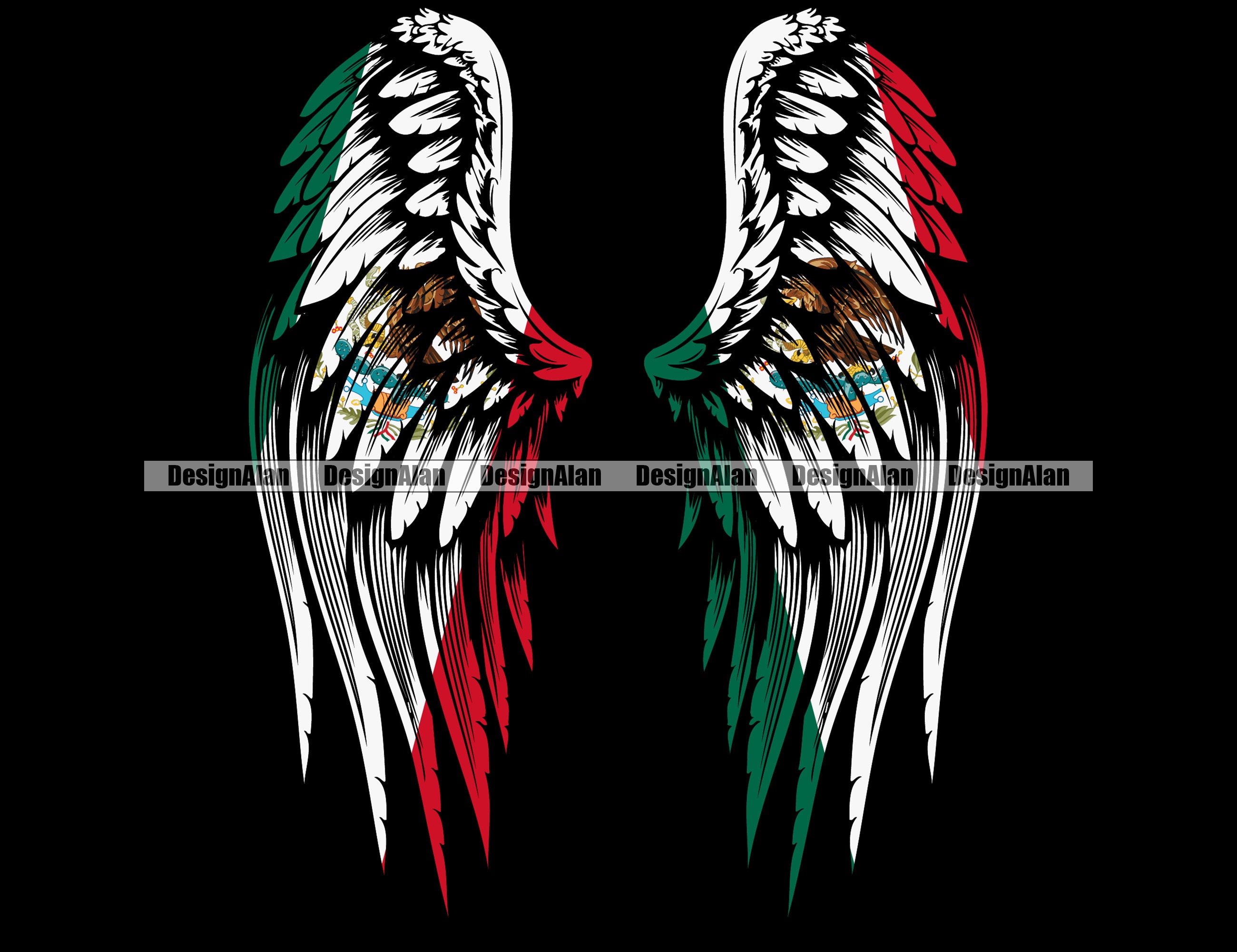 Mexico Mexican Angel Wings Flag Feather Freedom Spanish Latino Hispanic ...