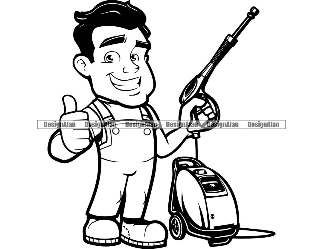 Pressure Washer Thumb up Cartoon Man Washing Business House Home Clean ...