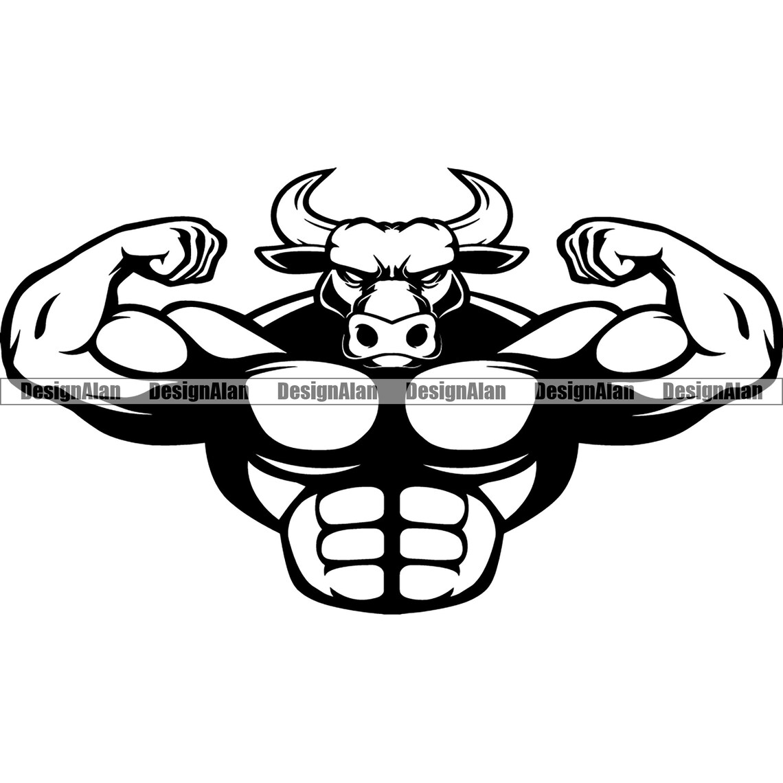 Bull Muscles Flex Bodybuilding Fitness School Mascot Sports Team ...