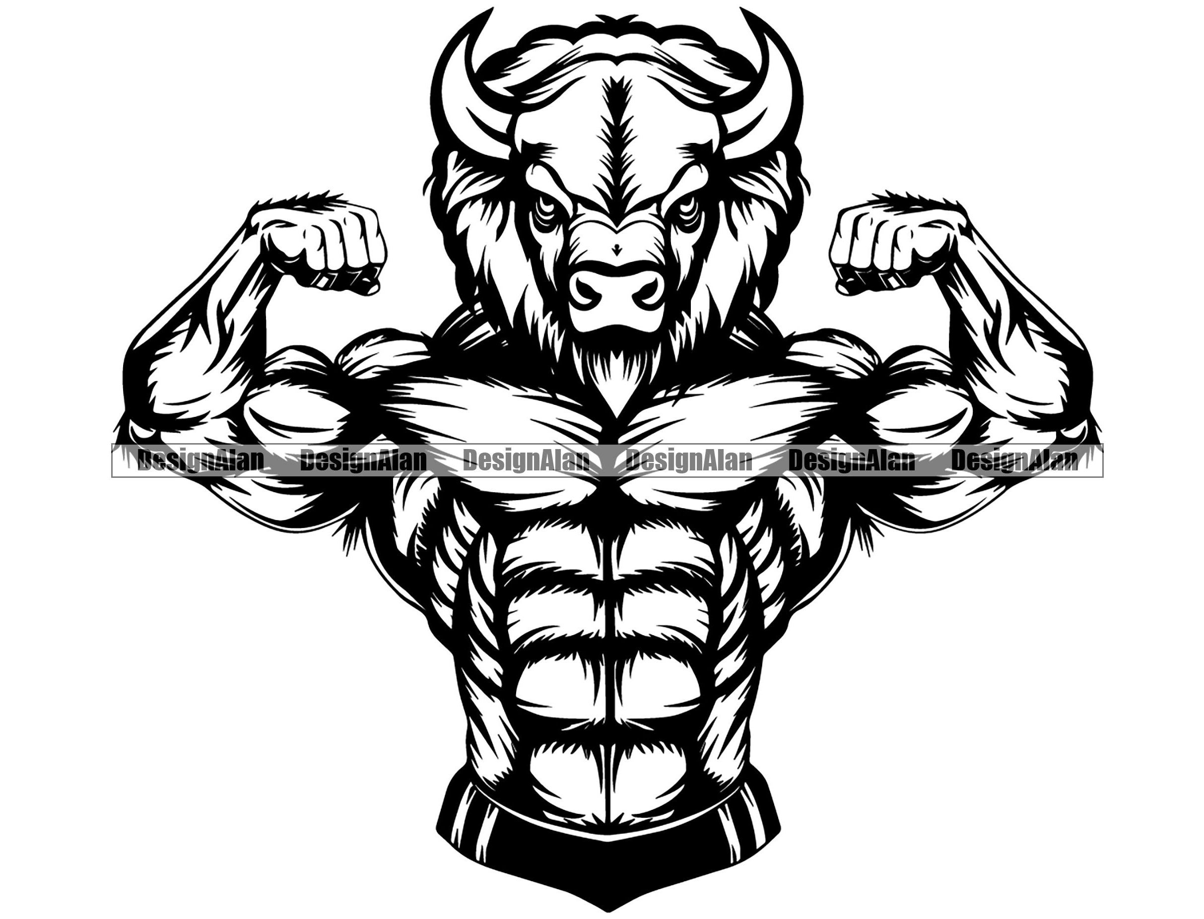 Buffalo Muscles Flex Bodybuilding Health Fitness School Mascot Sport ...