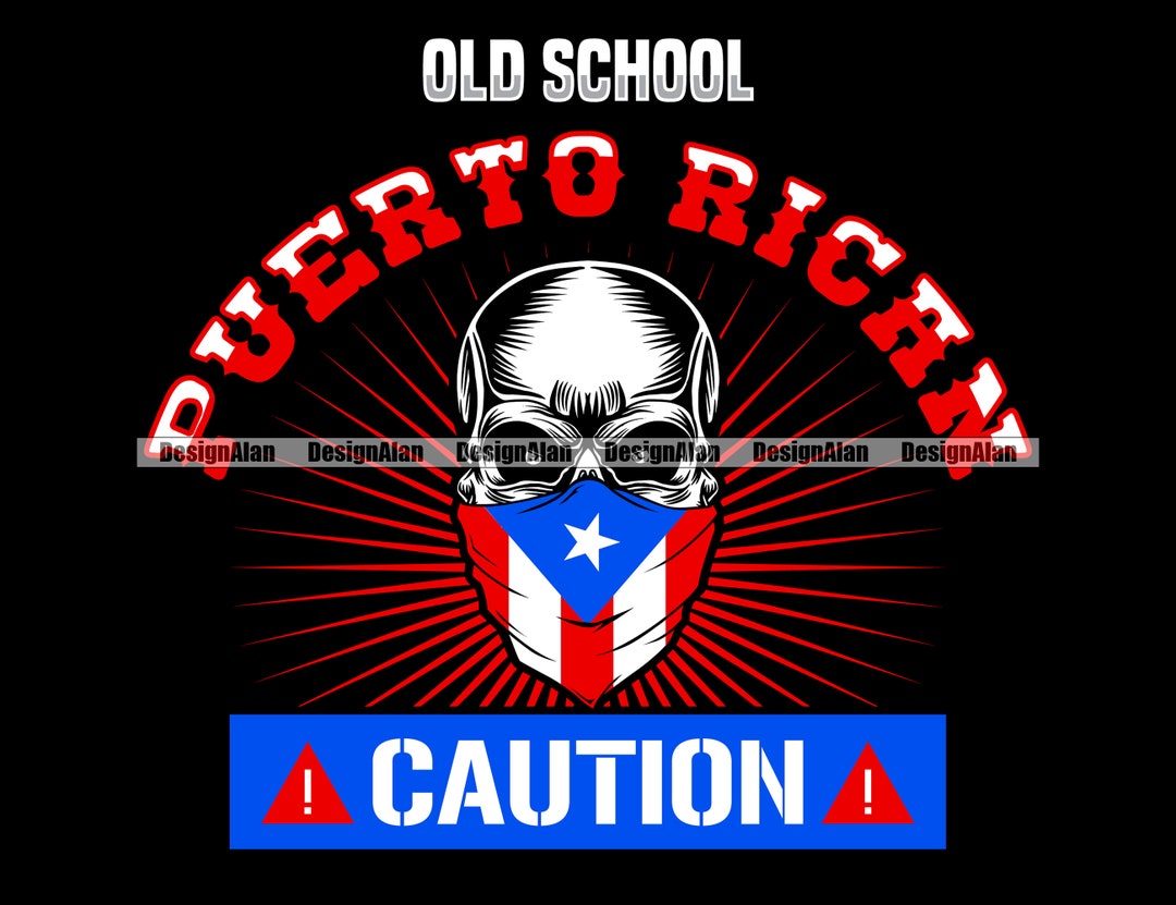 Old School Puerto Rican Caution Rico Flag Pride Skull Bandana Skeleton ...