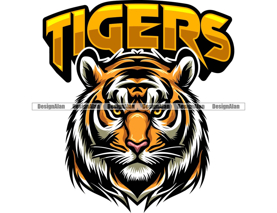Tiger School Mascot Sport Team Fantasy League Cartoon Big Cat Head ...