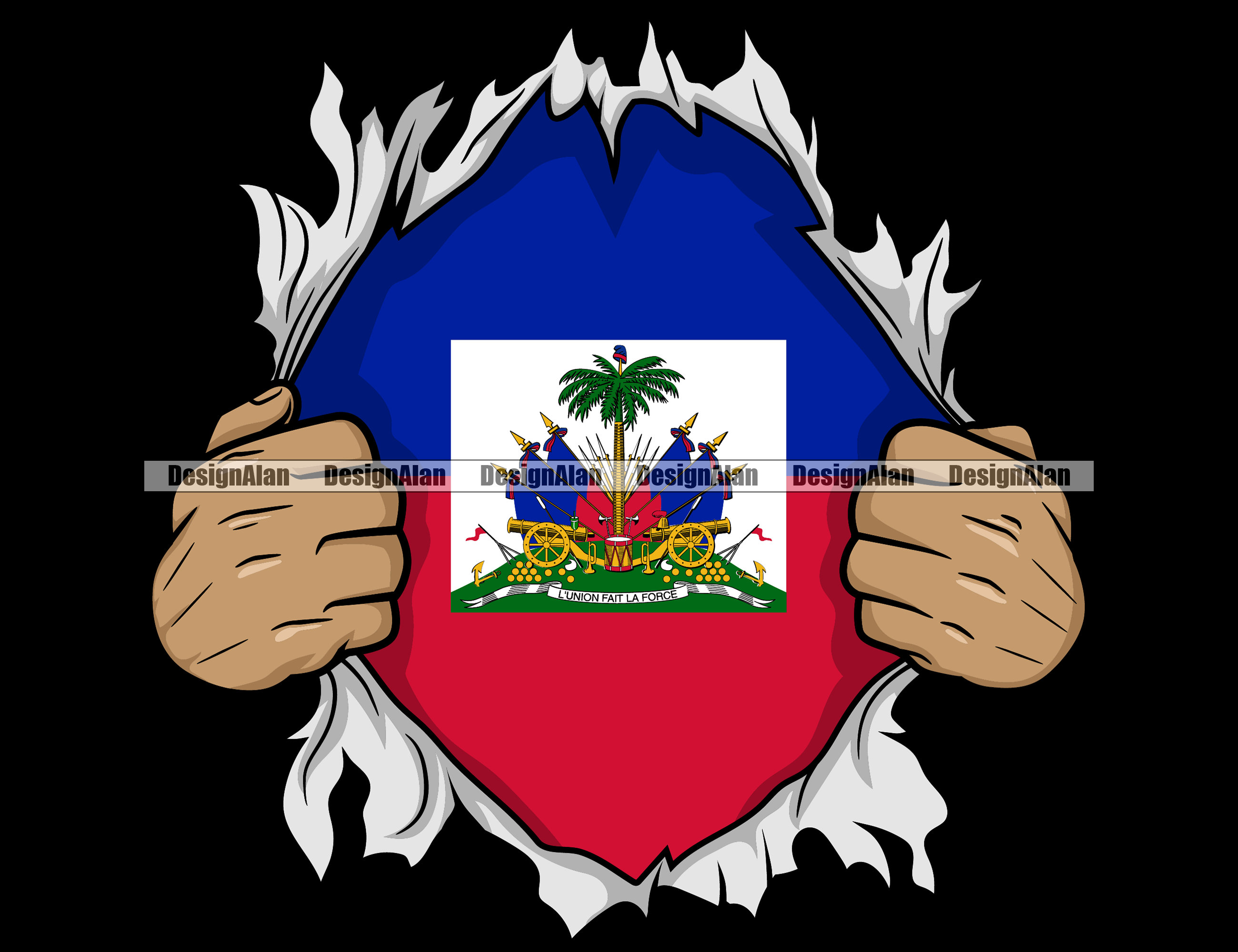 Haiti Haitian Creole Superhero Hands Ripping Open Shirt Showing Flag ...