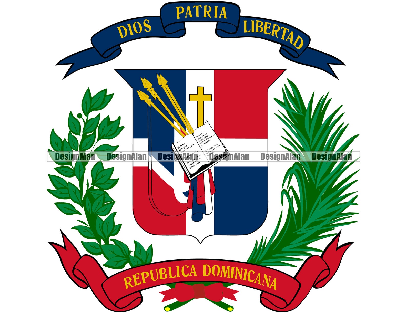 Dominican Republic Flag Coat of Arms Emblem Badge Icon Dominica Spanish ...