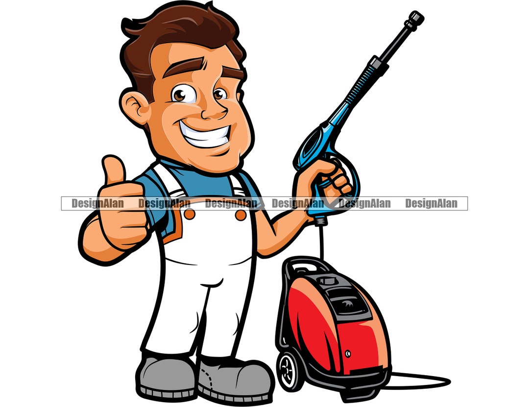 Pressure Washer Thumb up Cartoon Man Washing Business House Home Clean ...