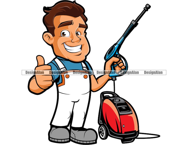 Pressure Washer Thumb up Cartoon Man Washing Business House Home Clean ...