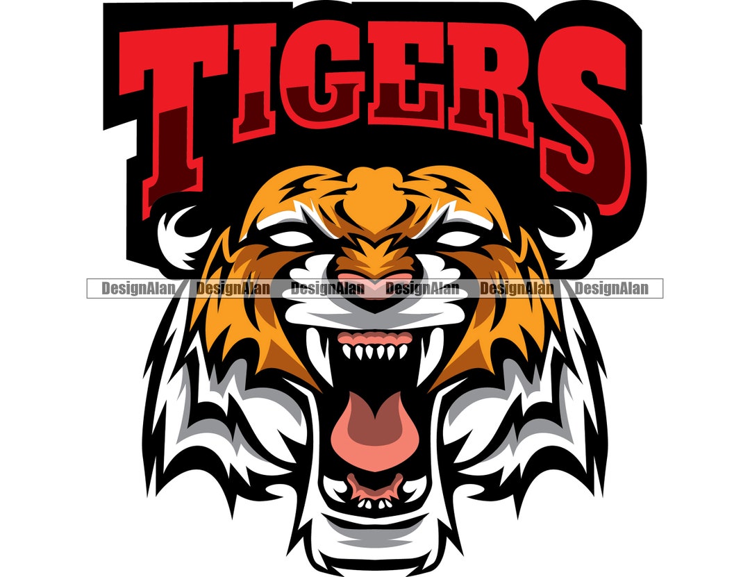 Tiger School Mascot Sport Team Cartoon Growling Mean Big Cat Head ...