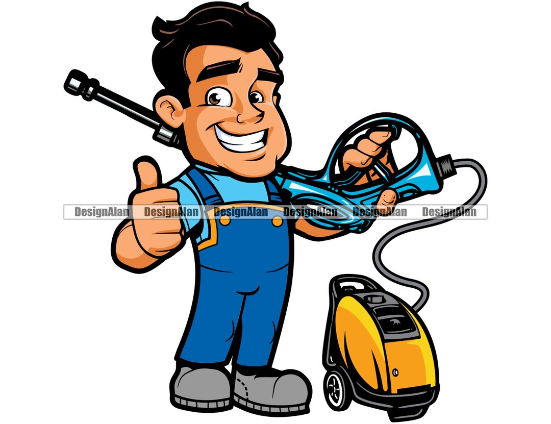 Pressure Washer Cartoon Man Washing Business House Home Clean Water ...