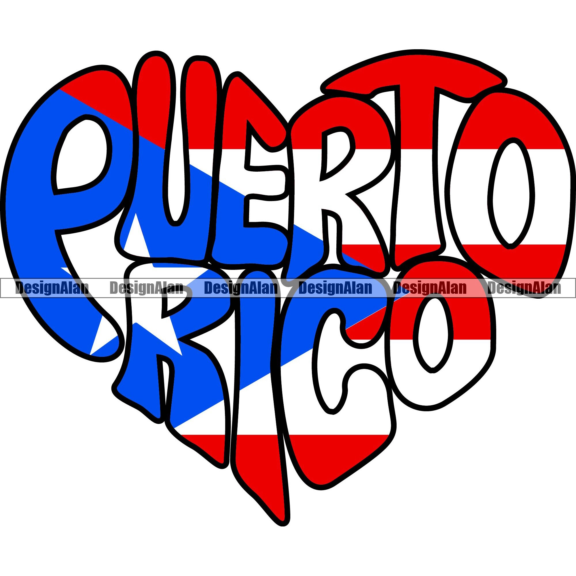 Puerto Rico Rican Heart Shaped Text Love Typography Pride Text - Etsy