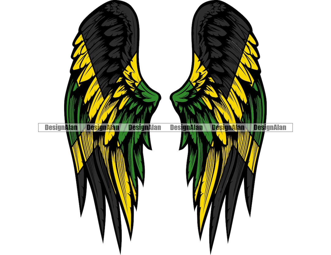 Jamaica Jamaican Reggae Rasta Rastafarian Rastafari Angel Wings Flag ...