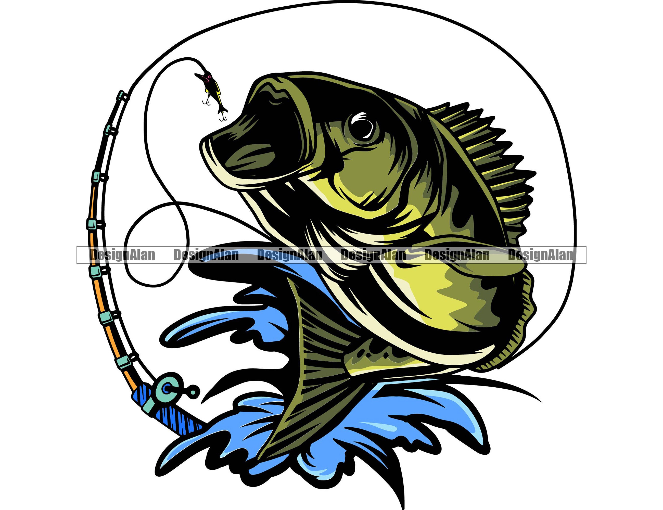 Bass Fish Eating Hook Lure Rod Reel Fishing Line Fisherman Sport Water ...