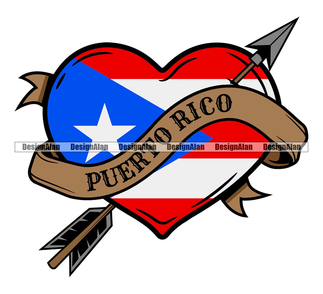Puerto Rico Rican Heart Arrow Ribbon Banner Love Pride Spanish Latino ...