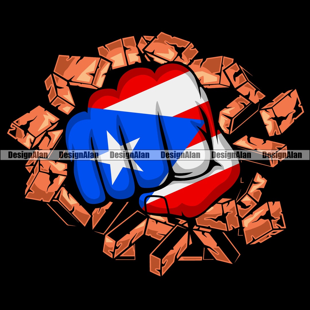 Puerto Rico the Real Rican Flag Hand Fist Punch Through Cracked Broken ...