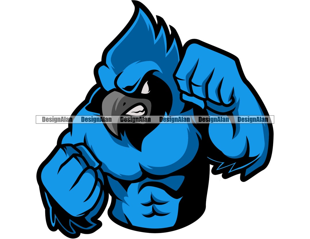 Bluejay Blue Jay Bird School Mascot Sport Team Cartoon Character Angry ...