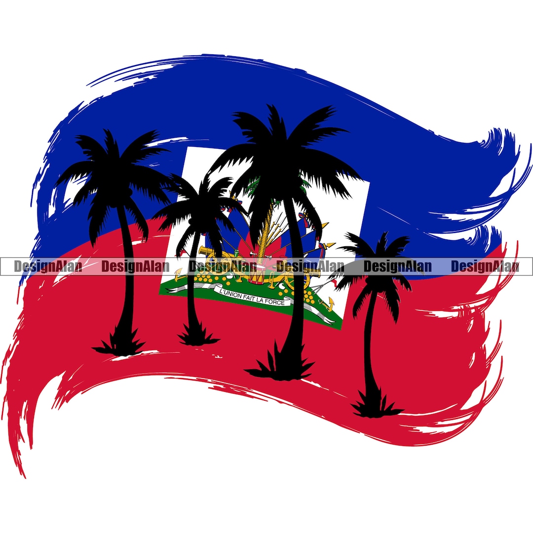 Haiti Haitian Creole Distressed Flag Palm Tree Caribbean Island Pride ...