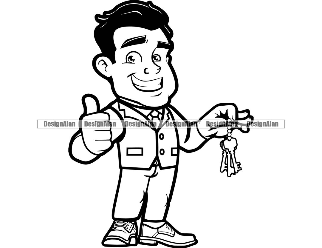 Real Estate Car Salesman Thumbs up Happy Cartoon Character Realtor ...