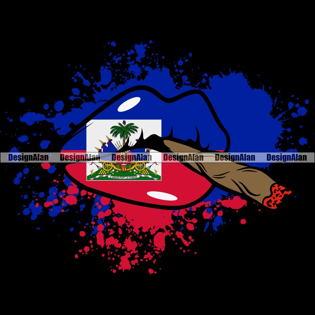 Haiti Haitian Creole Flag Lip Smoking Cigar Paint Splash Background ...