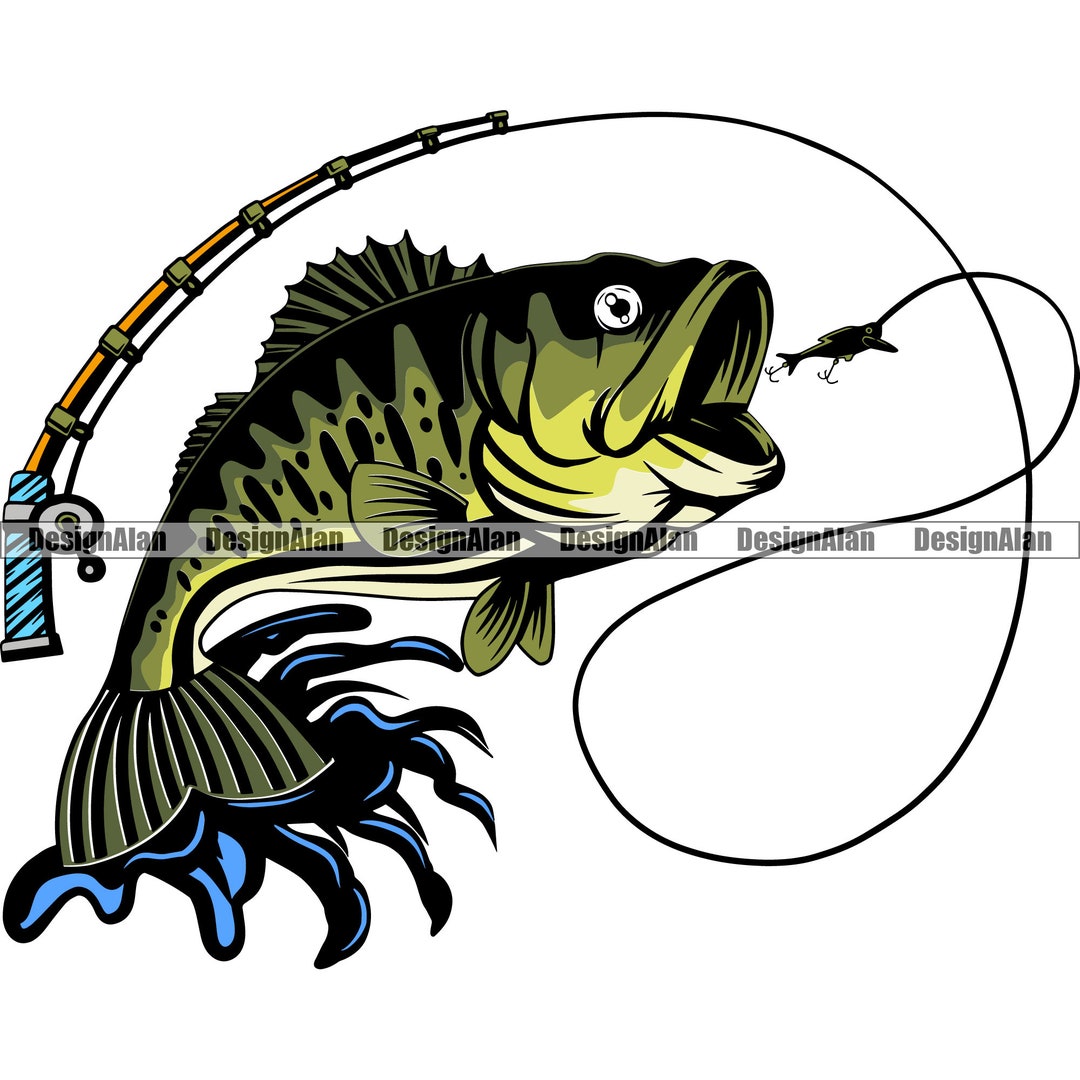 Bass Fish Biting Hook Lure Rod Reel Fishing Line Fisherman Sport Water ...