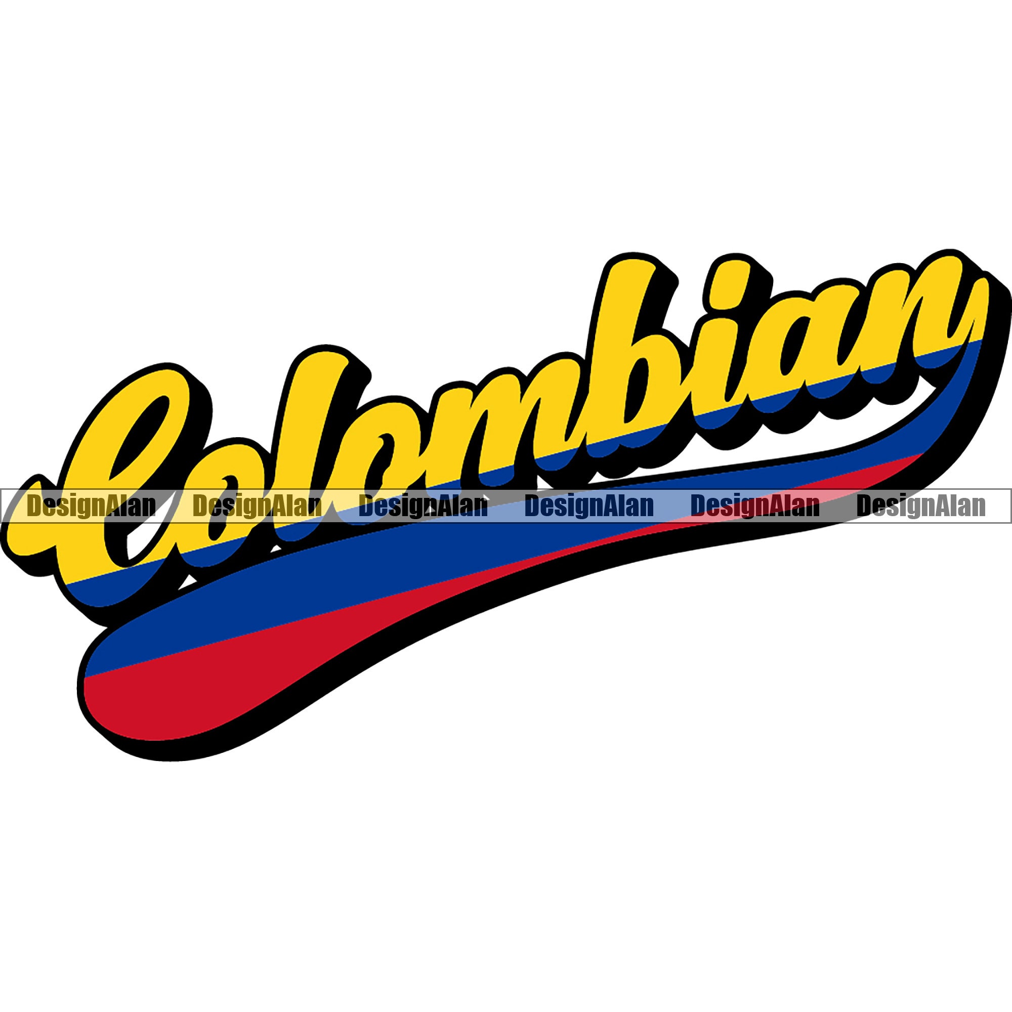 Colombia Colombian Flag Cursive Swoosh Sport Text Spanish Love Ethnic ...