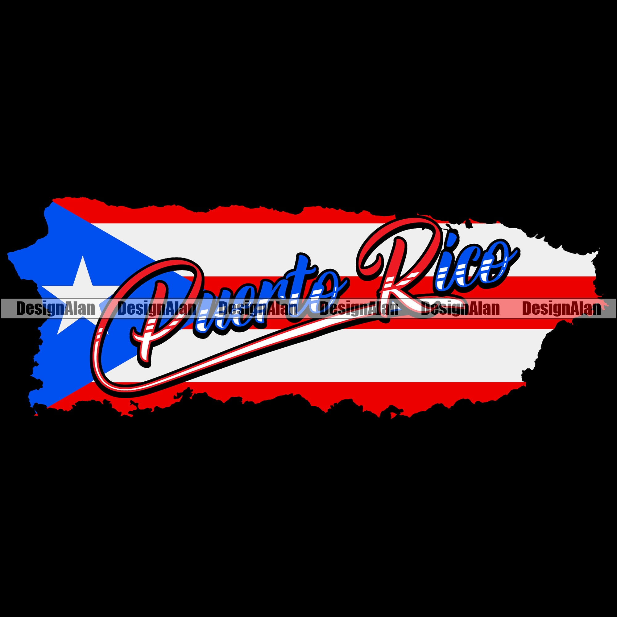 Puerto Rico Rican Flag Country Shape Cursive Swoosh Text Pride - Etsy