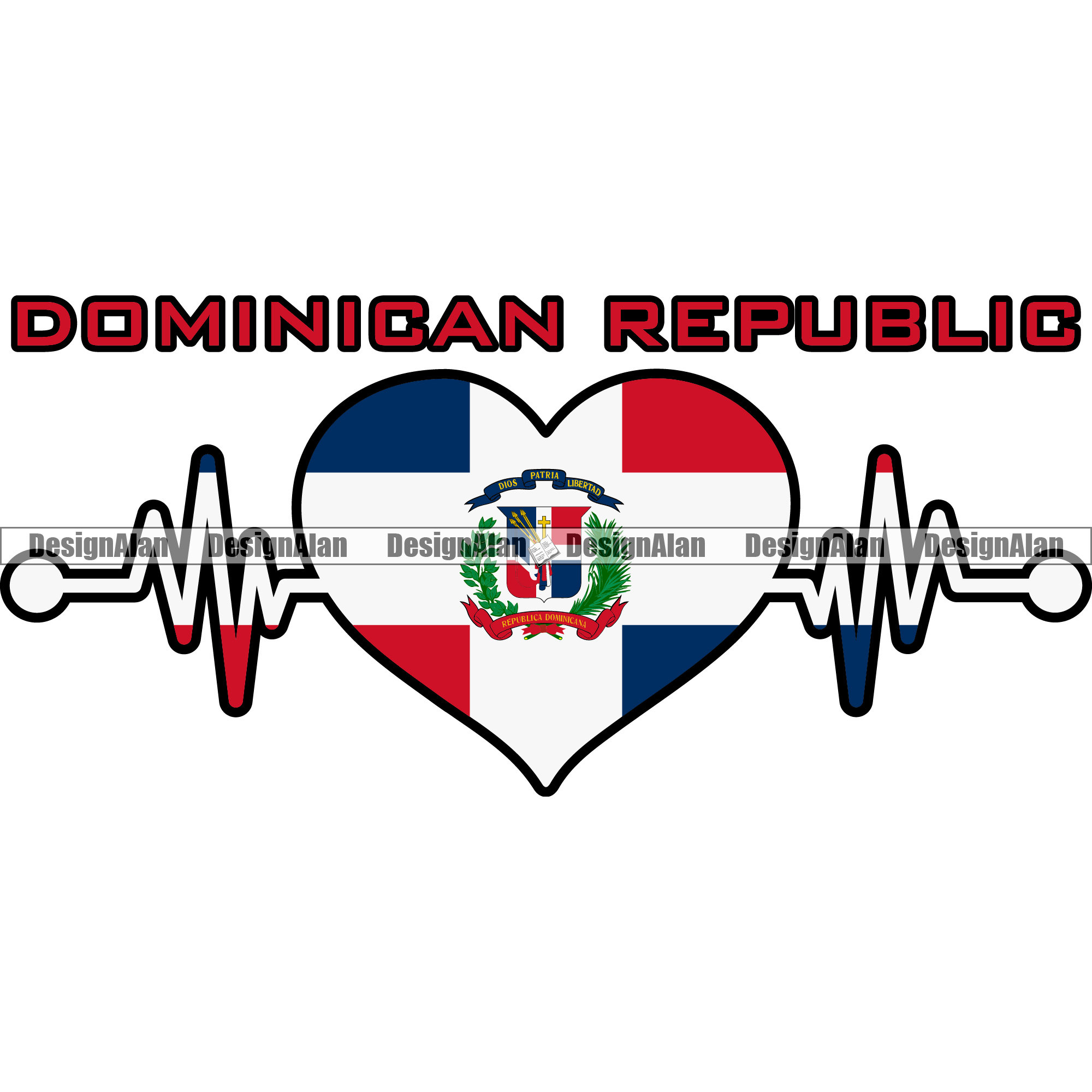 Dominican Republic Heartbeat Heart Love Ethnic EKG Wave Pride Text ...