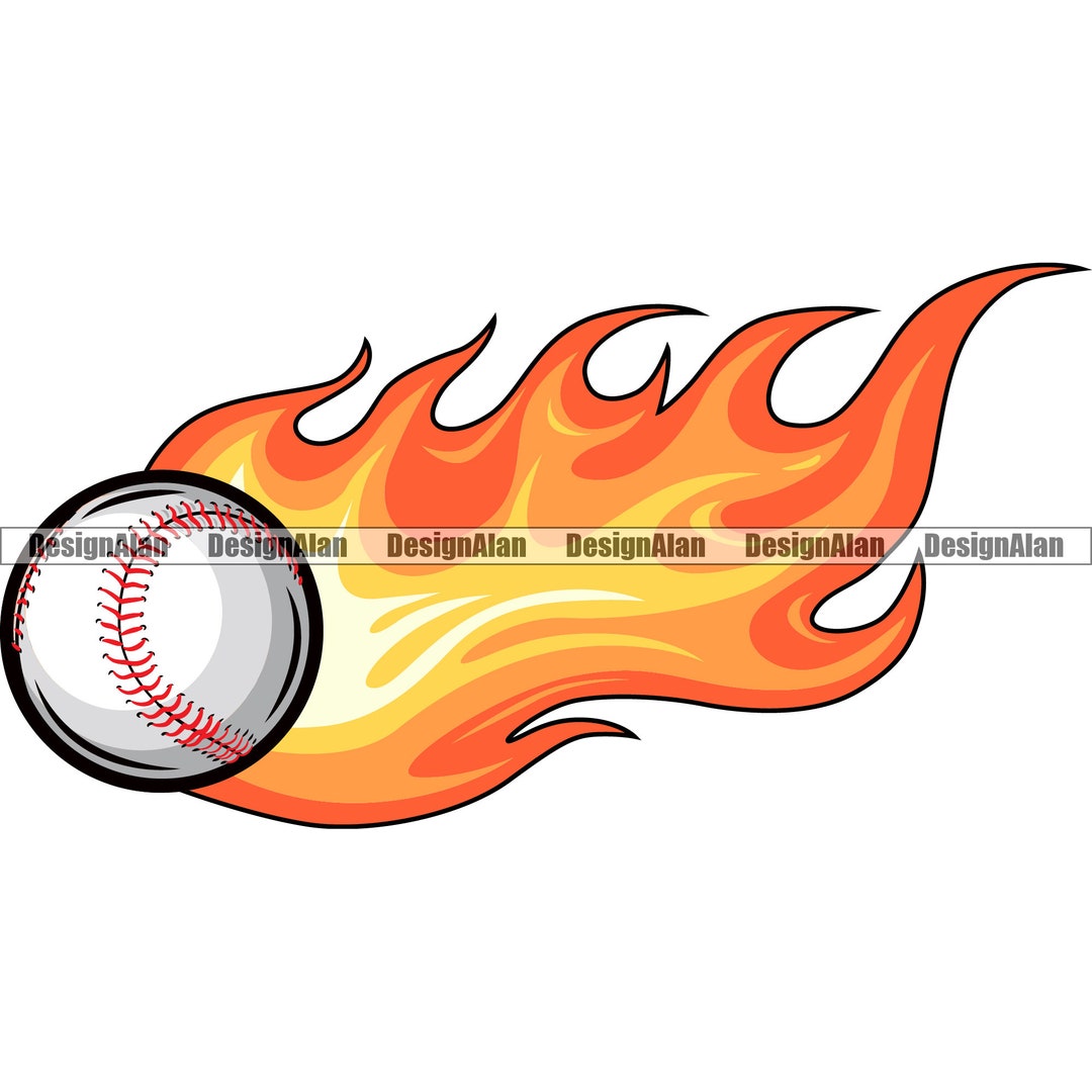 Flaming Baseball Ball Fire Motion Flames Sports Game School Team Player ...
