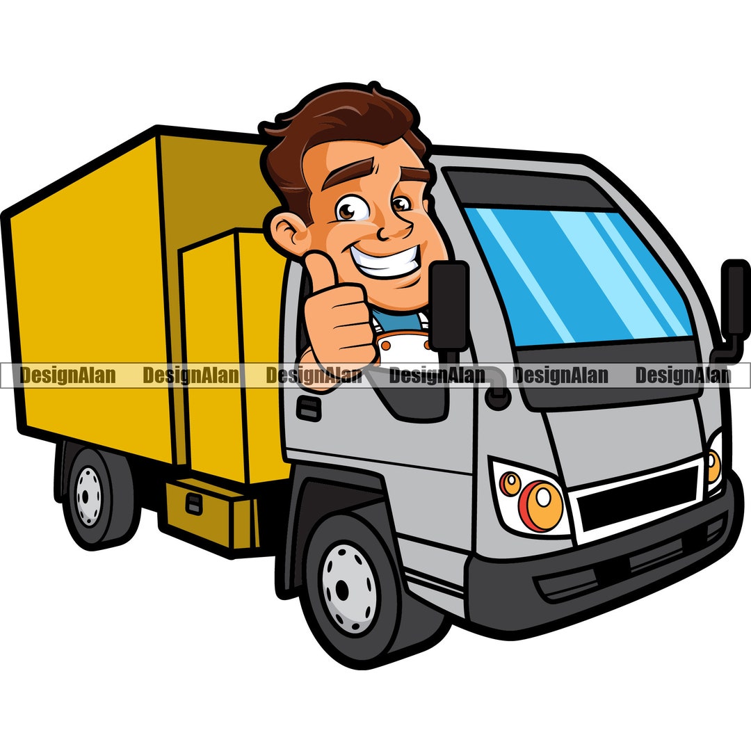 Delivery Box Truck Driver Cartoon Character Trucker Move Moving Mover ...