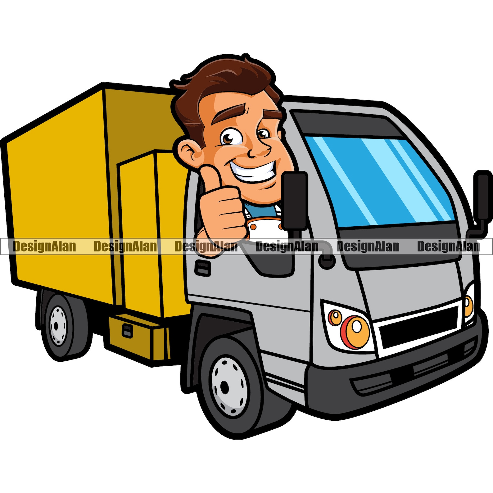 Delivery Box Truck Driver Cartoon Character Trucker Move Moving Mover ...