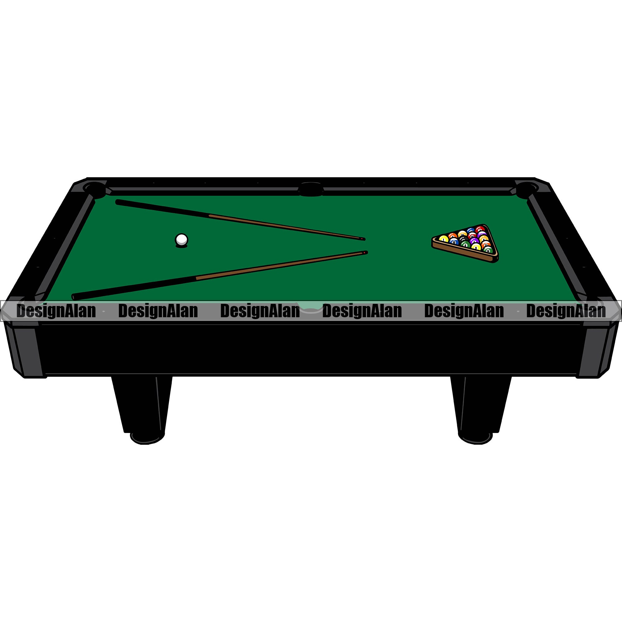 Billiards Pool Table Side View Que Stick Ball Rack Setup Start Love ...