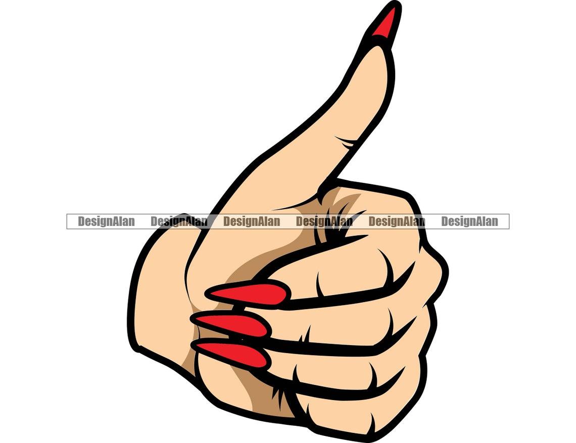 Woman Hand Gesture Thumbs up Long Fingernails Approval Good Finger ...