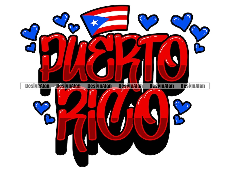 Puerto Rico Rican Flag Hearts Love Text Word Quote Pride Proud Spanish ...